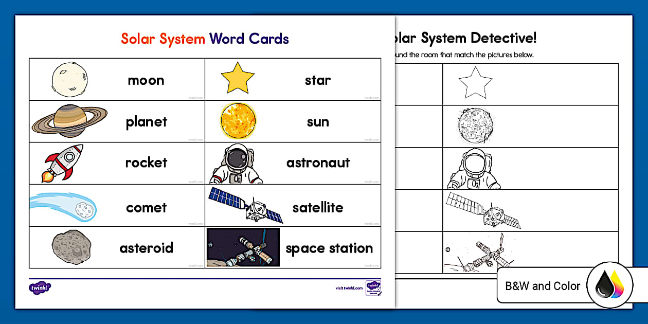 Solar System Read and Write the Room Worksheet - Twinkl