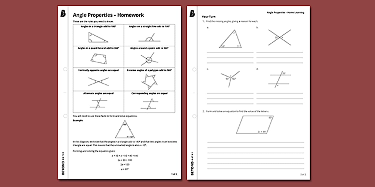 👉 Angle Properties KS3 Walkthrough Worksheet - Twinkl