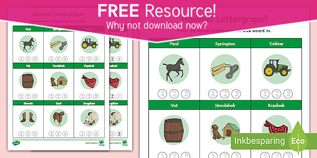 FREE! - Hoeveel Lettergrepe? Aktiwiteit (teacher made)