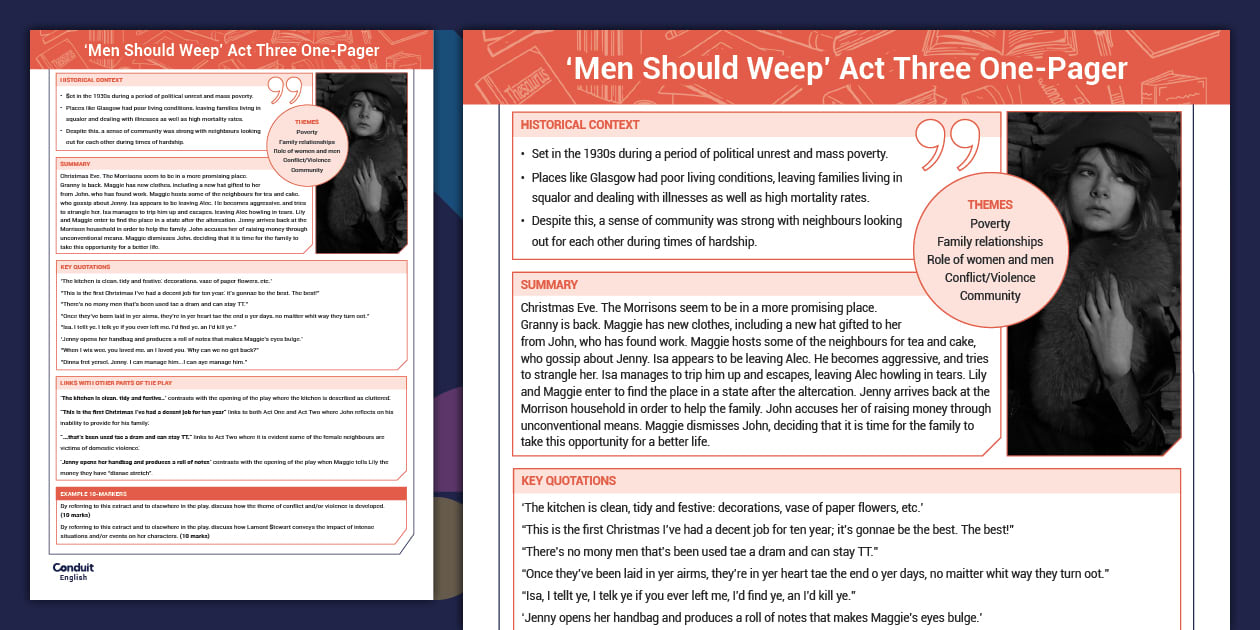 'Men Should Weep' Act Three One-Pager (teacher made)