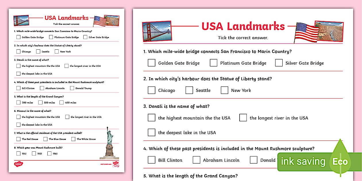 USA Landmarks Quiz,USA landmarks (teacher made) - Twinkl