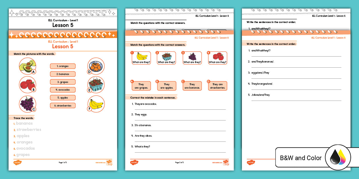 ELL Curriculum: Level 1, Lesson 5 Worksheet (Teacher-Made)