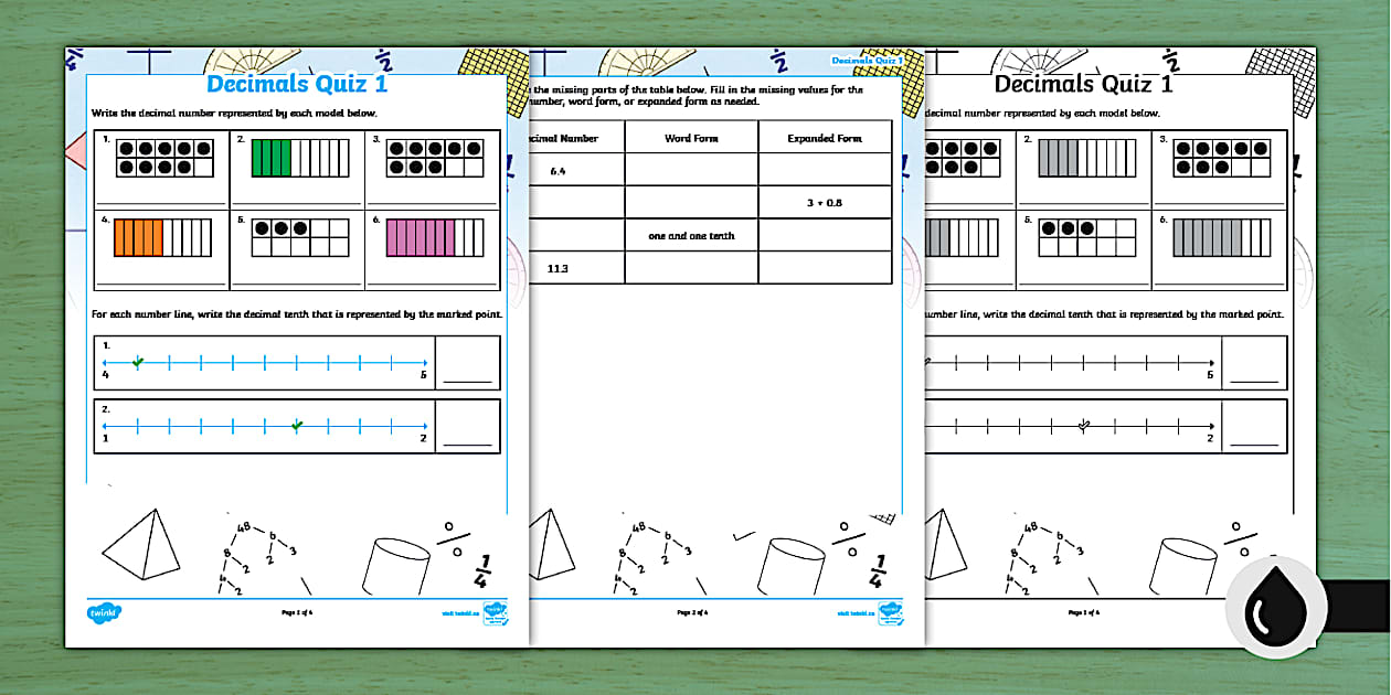 Decimal Tenths Mini Assessment 1 (teacher made) - Twinkl