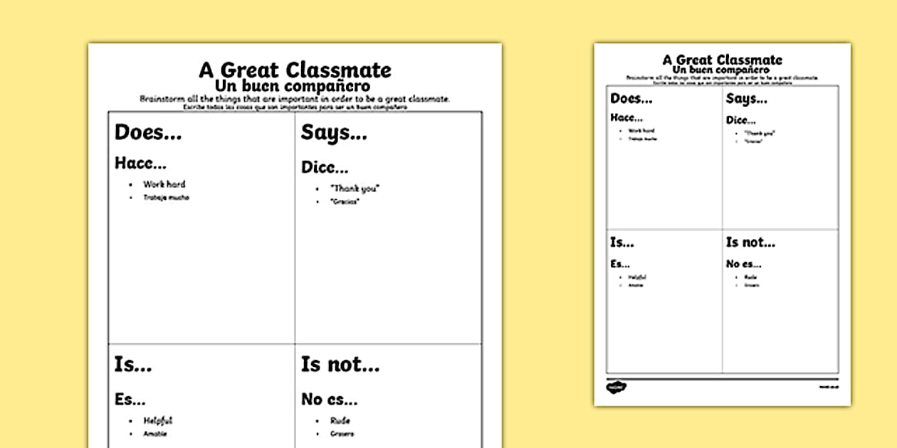 First Day Great Classmate Worksheet / Worksheet Spanish Translation
