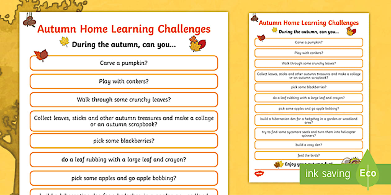 KS1 Autumn Home Learning Challenges (teacher made) - Twinkl