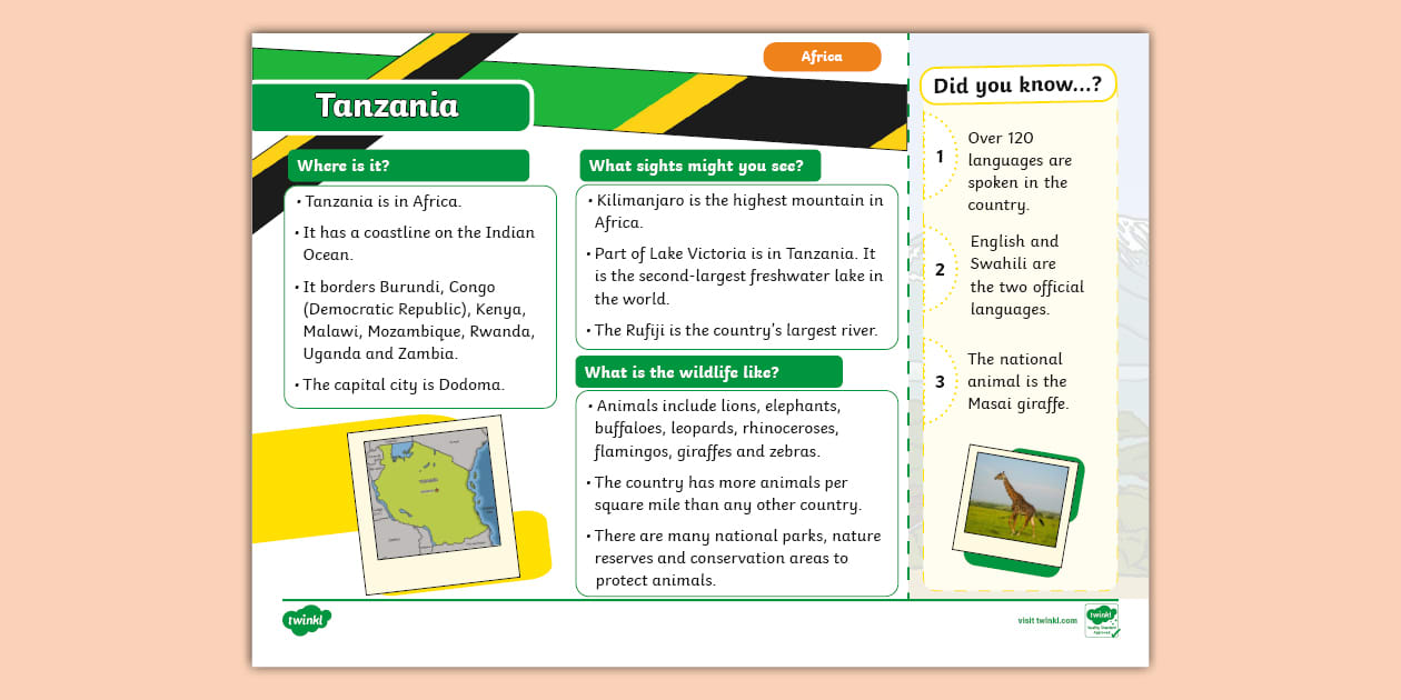 KS1 Tanzania Fact File (teacher made) - Twinkl