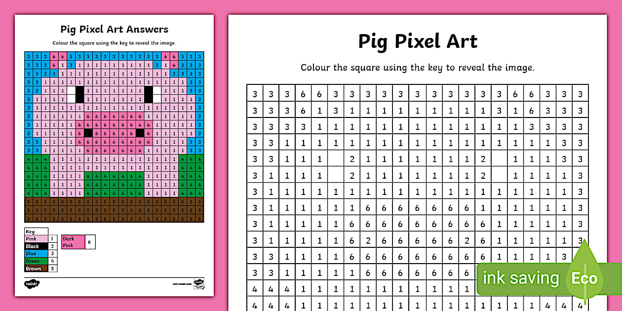 Pig Pixel Art Template | Twinkl Pixel Art Template - Twinkl