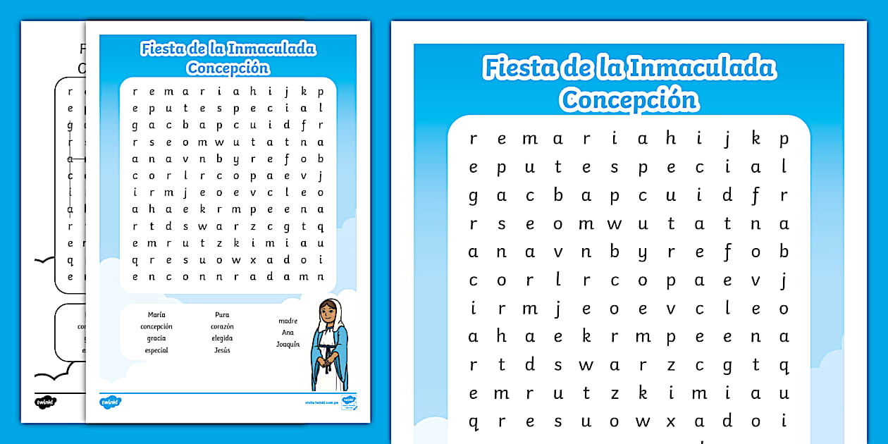 Sopa de letras: Fiesta de la Inmaculada Concepción | Twinkl