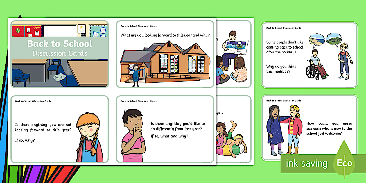 Black and White KS1 Back to School Discussion Cards - Twinkl