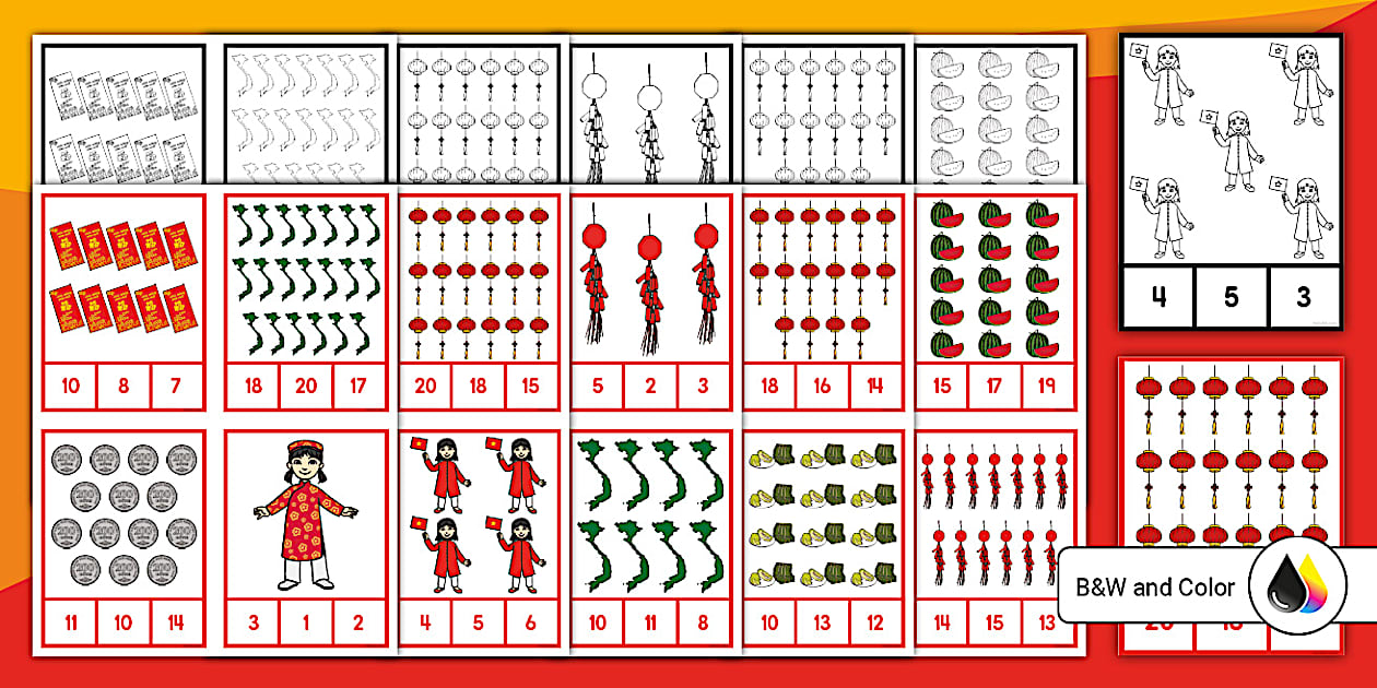 Tet Counting to 20 Clip Cards | Vietnamese New Year | Twinkl