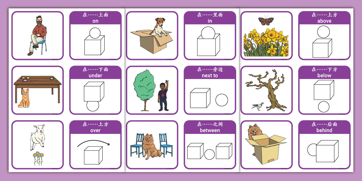 Bilingual Preposition Matching Cards