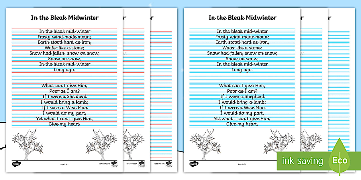 In the Bleak Midwinter Handwriting Practice Worksheet / Worksheet