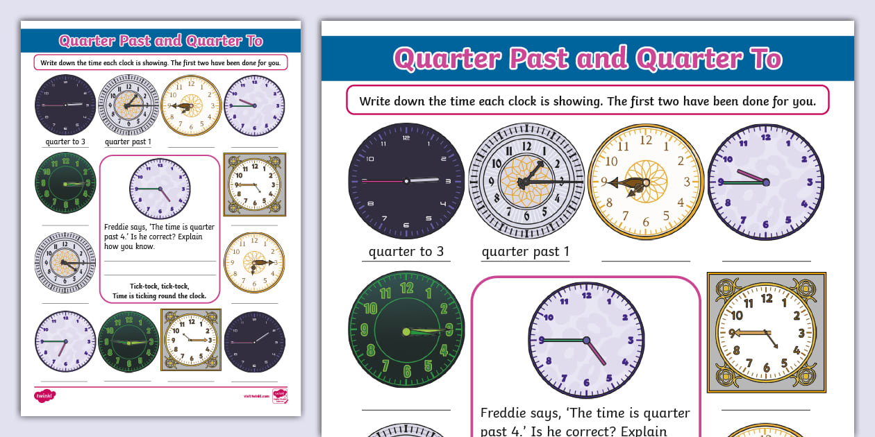 👉 Quarter Past and Quarter To Activity Sheet - Twinkl