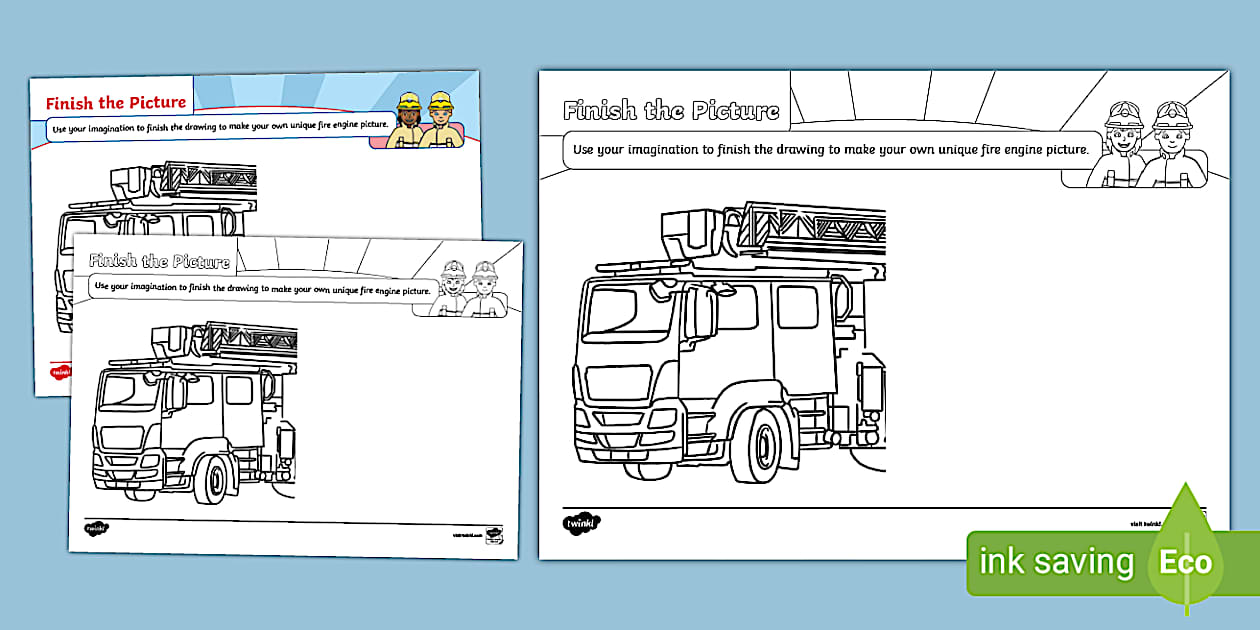 Finish the Fire Engine Picture Worksheet (teacher made)