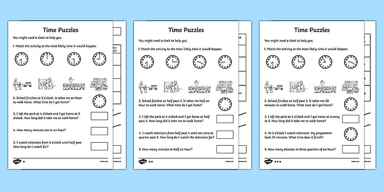 Editable Differentiated Time Worksheet Pack (teacher made)