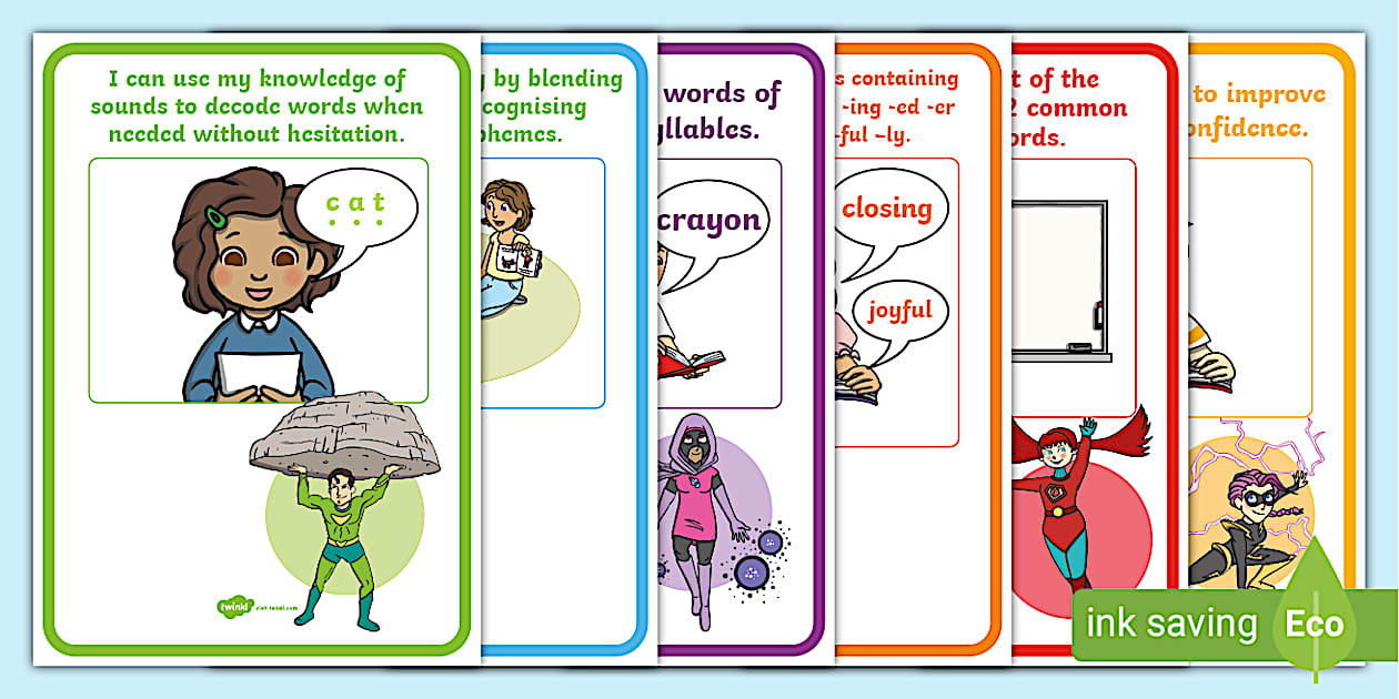 Year 2 Superhero-Themed 'I Can' Reading Targets Display Posters