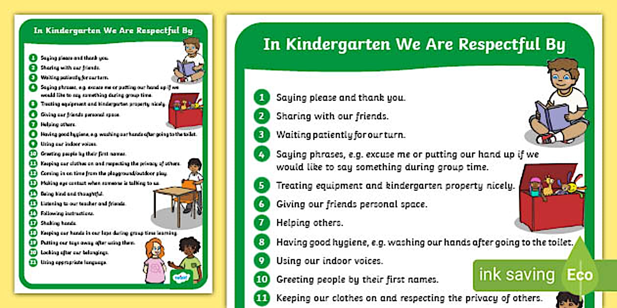 In Kindergarten We Are Respectful Display Poster - Twinkl