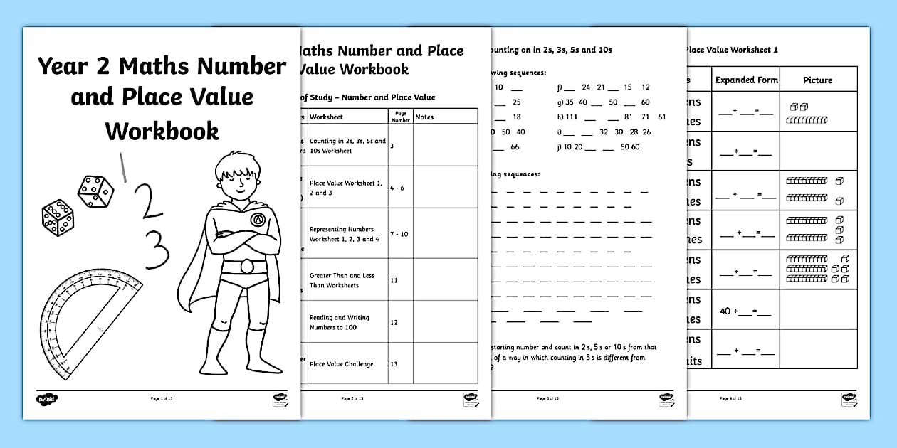 Year 2 Maths Number Workbook - Teaching Aid (teacher made)