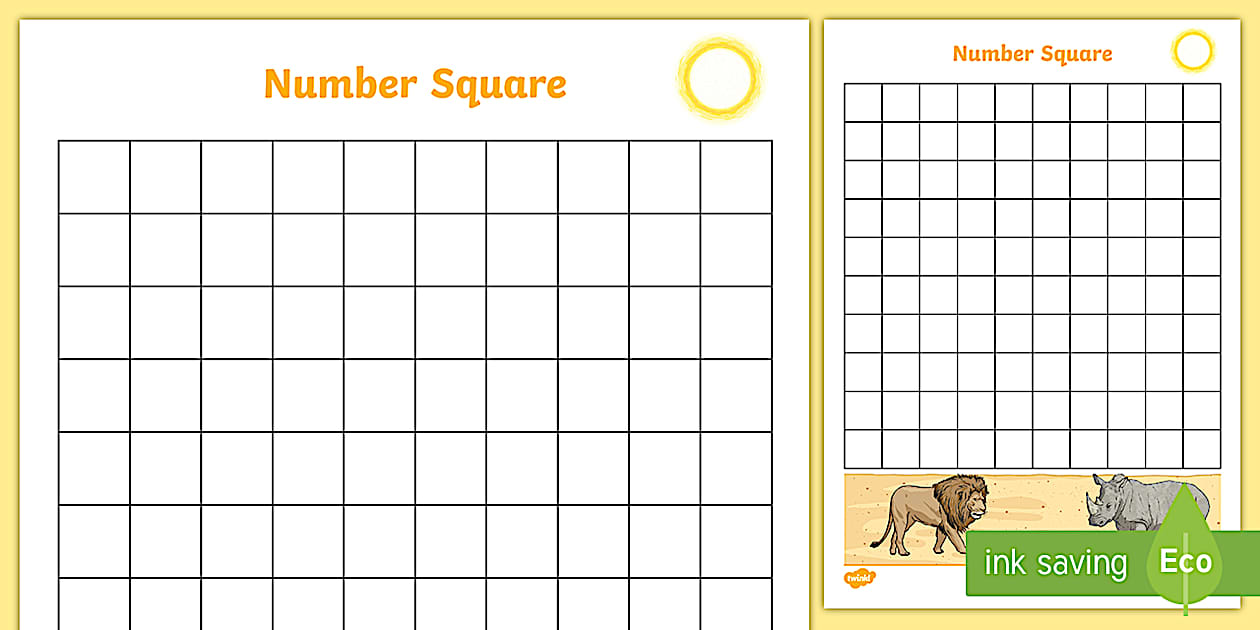 Safari Themed Blank 10 by 10 Number Square - Blank 10 by 10 Number Square