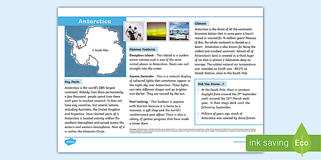 Antarctica Fact File (teacher made) - Twinkl