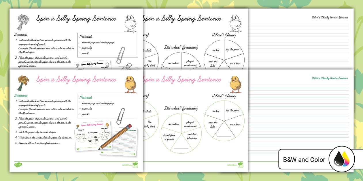 Spin a Silly Spring Sentence Cursive Practice (teacher made)
