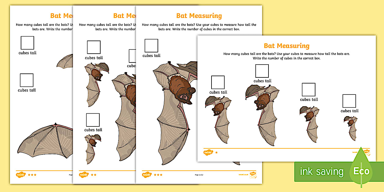 Middle Ability Bat Measuring with Cubes Differentiated Worksheet