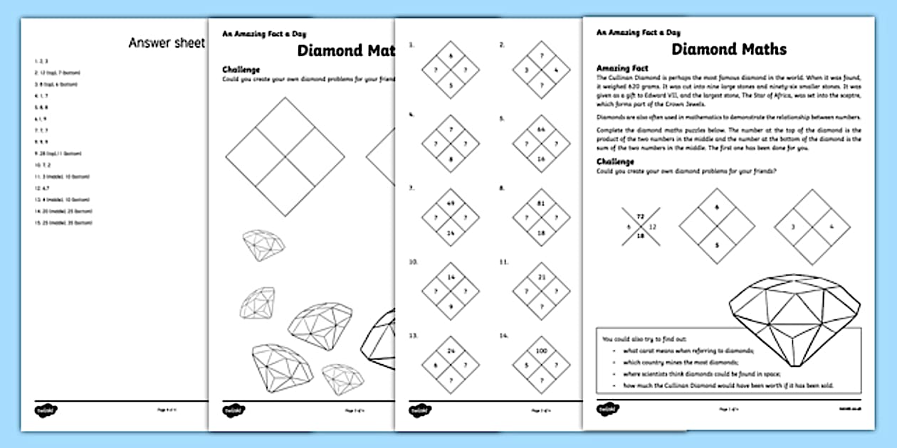 Diamond Maths Worksheet / Worksheet, worksheet - Twinkl