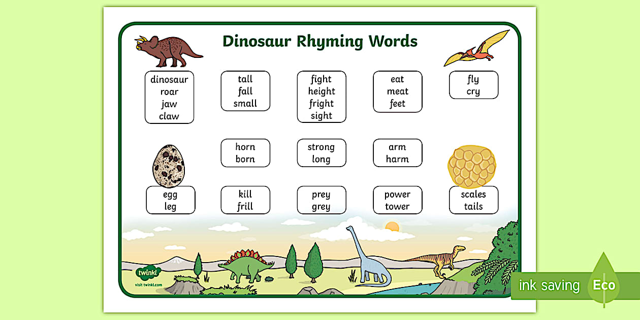 Dinosaur-Themed Rhyming Word Mat (Teacher-Made) - Twinkl