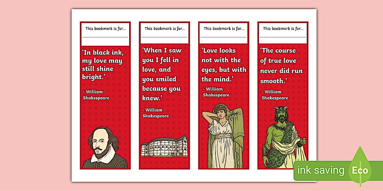 Shakespeare Love Quotes Bookmarks (Teacher-Made) - Twinkl