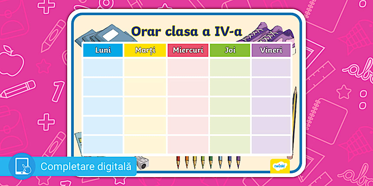 Orar cu completare digitală pentru clasa a IV-a
