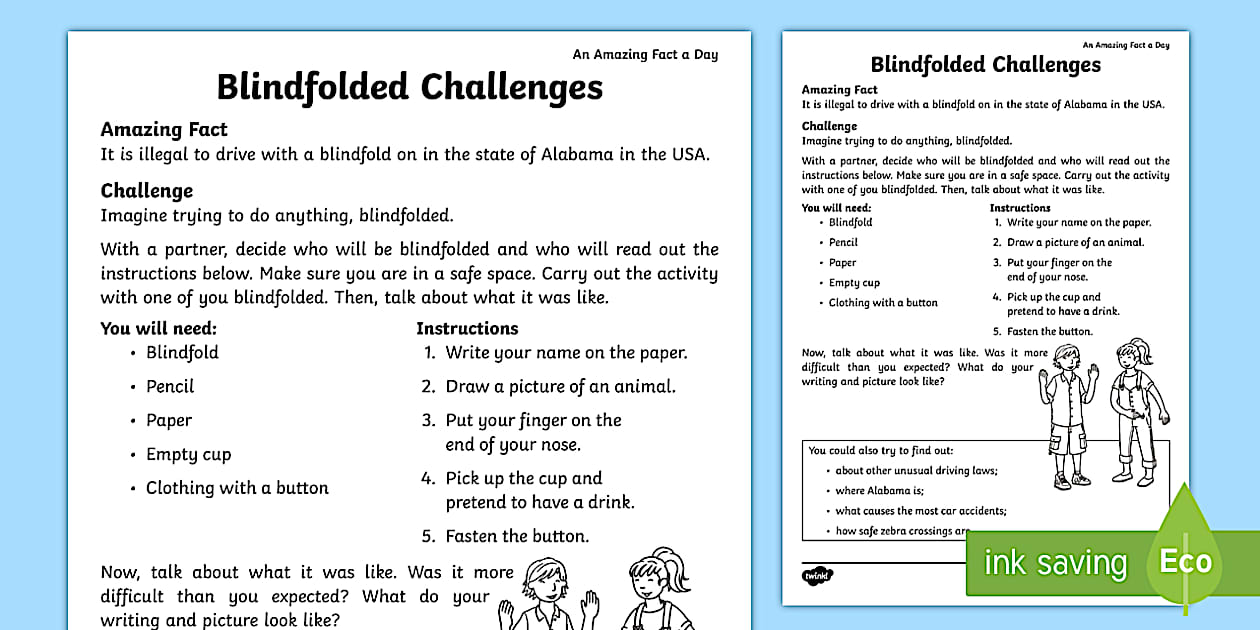 Editable Blindfold Challenges Worksheet - Twinkl