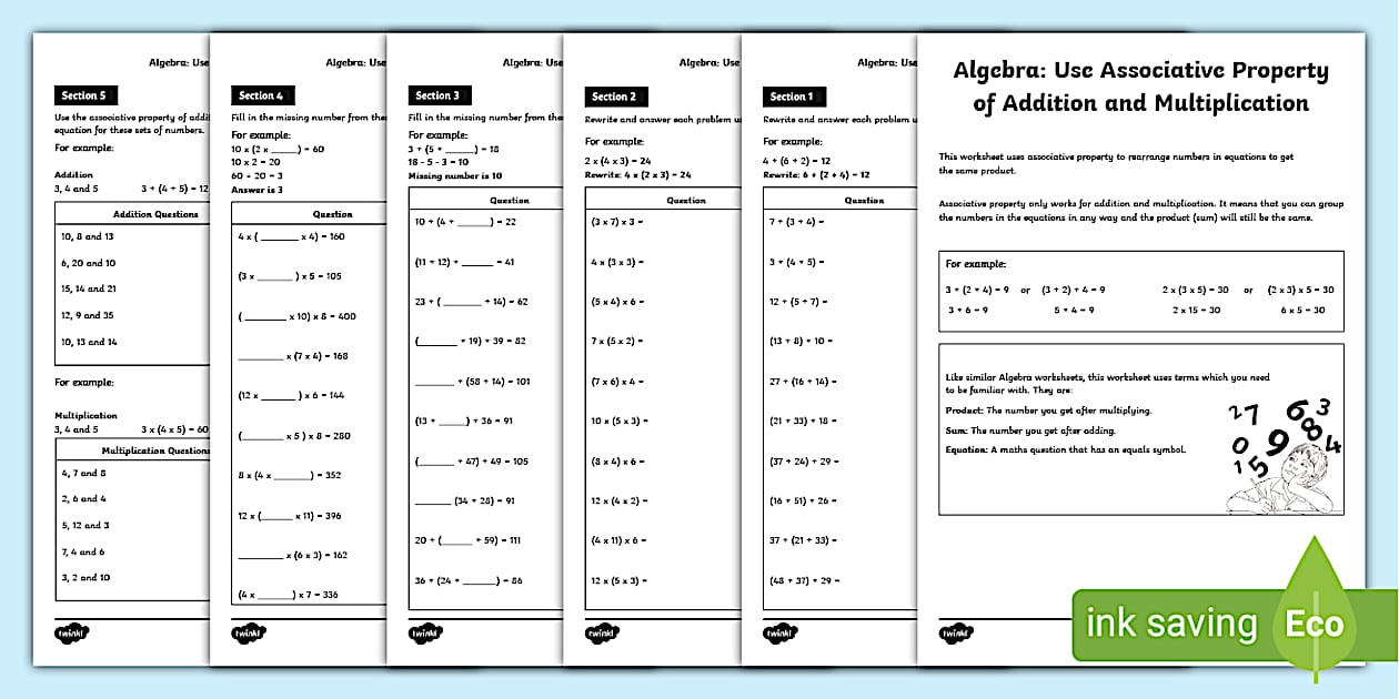 Algebra: Use Associative Property of Addition and Multiplication