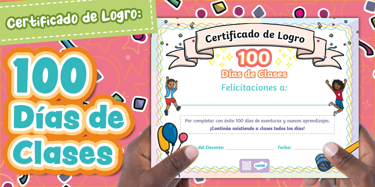 Certificado de Logro | 100 Días de Clases | diplomas