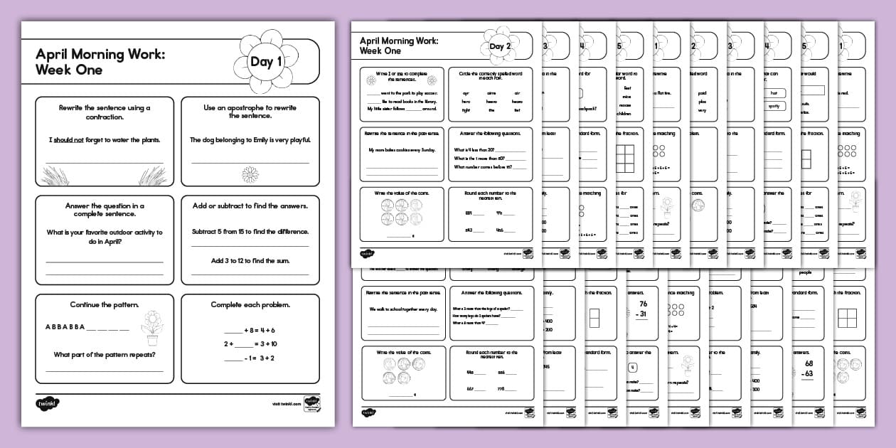 Second Grade April Morning Work Bundle (Teacher-Made)