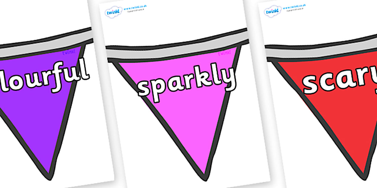 Wow Words on Bunting (Plain) (teacher made) - Twinkl