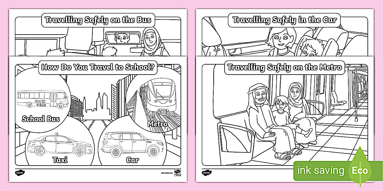 Travelling Safely in the UAE Colouring Pages - Twinkl