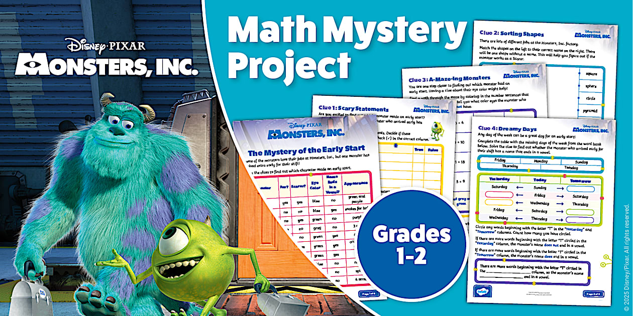 Monsters, Inc.: Monster Math — Mystery Project for 1st-2nd