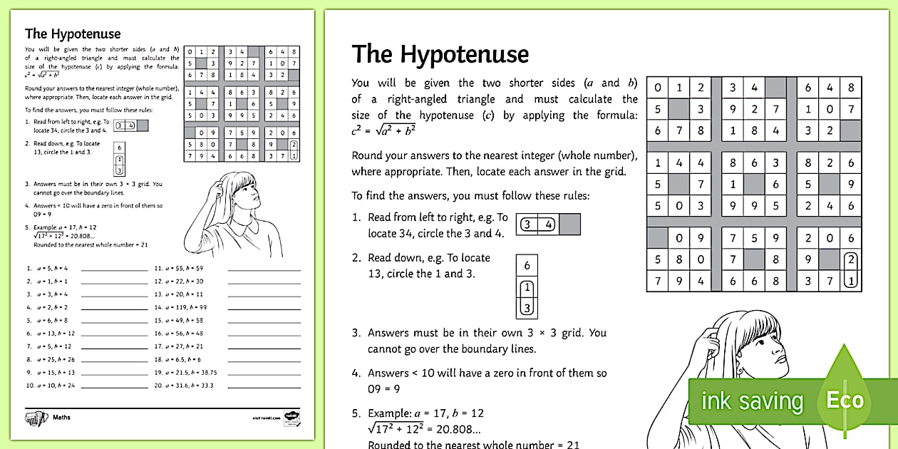 Number Search Puzzle: Finding the Hypotenuse | KS3 Maths