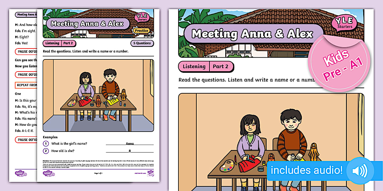 YLE Starters - Listening Part 2 - Practice Sheet from Twinkl