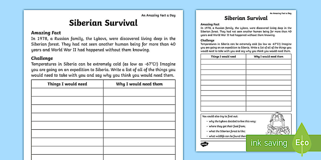 Siberian Survival Worksheet / Worksheet (teacher made)
