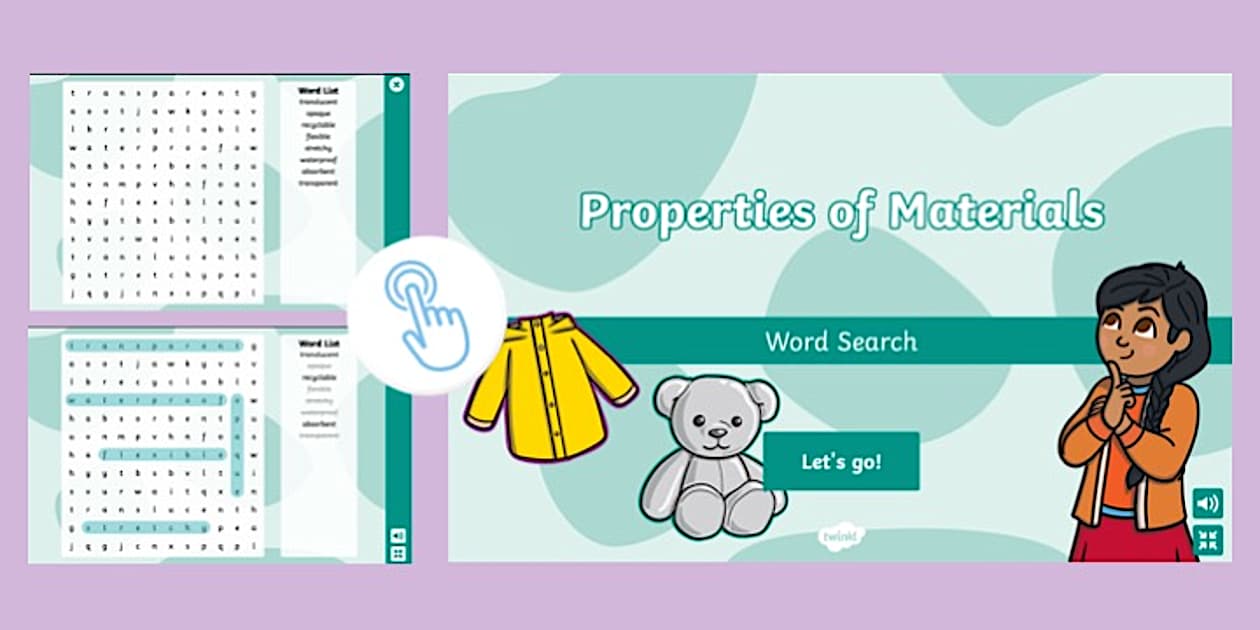 Year 2 Properties of Materials Interactive Word Search