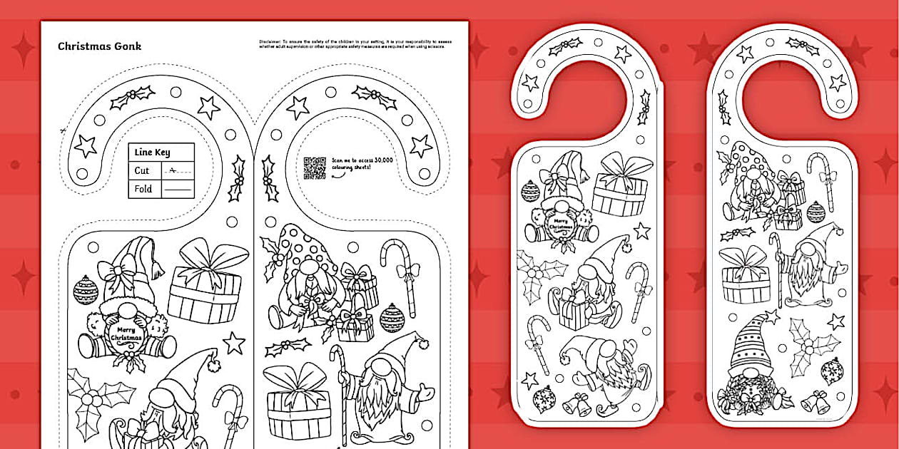 Christmas Gonk Colouring Door Hanger Worksheet - Twinkl
