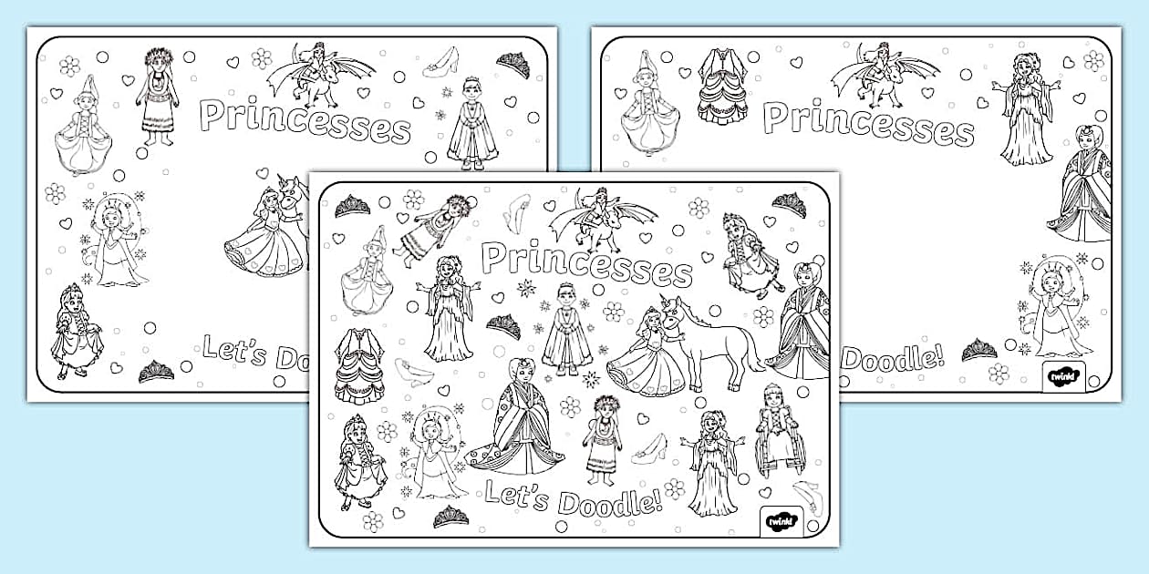 Princess-Themed Doodle Colouring Pages - Twinkl - KS1