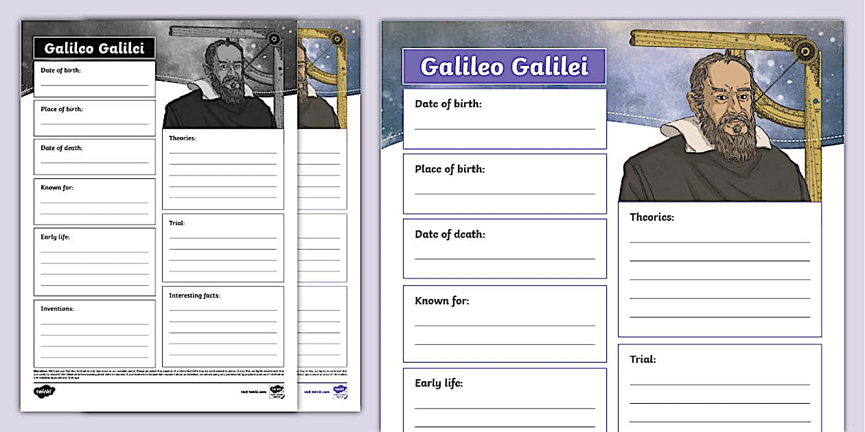 Galileo Galilei Fact File Template (teacher made) - Twinkl