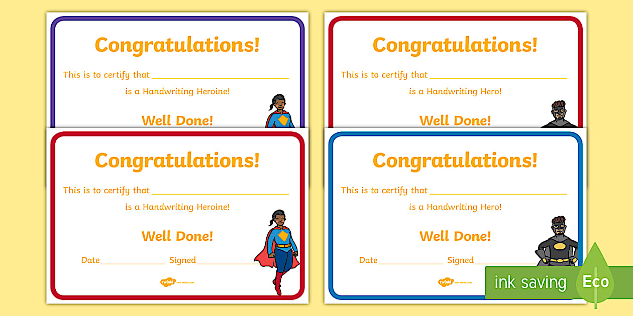 Cursive Handwriting Hero Certificate (teacher made) - Twinkl