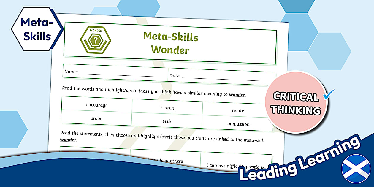 Meta-Skills Self-Assessment - Wonder Activity Sheet - Twinkl