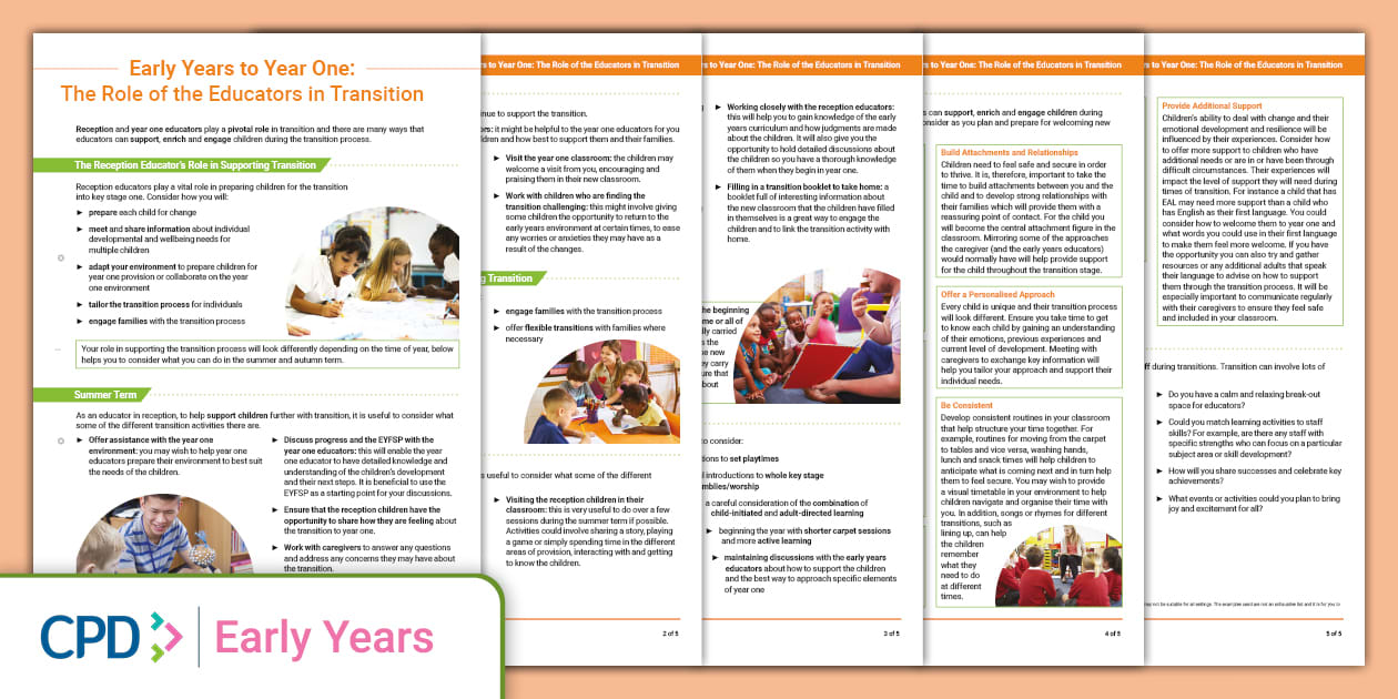 Kindergarten to Year 1 | The Role of the Educators | Handout