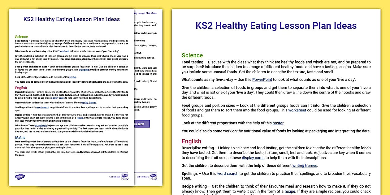 Healthy Eating Lesson Plan Ideas KS2