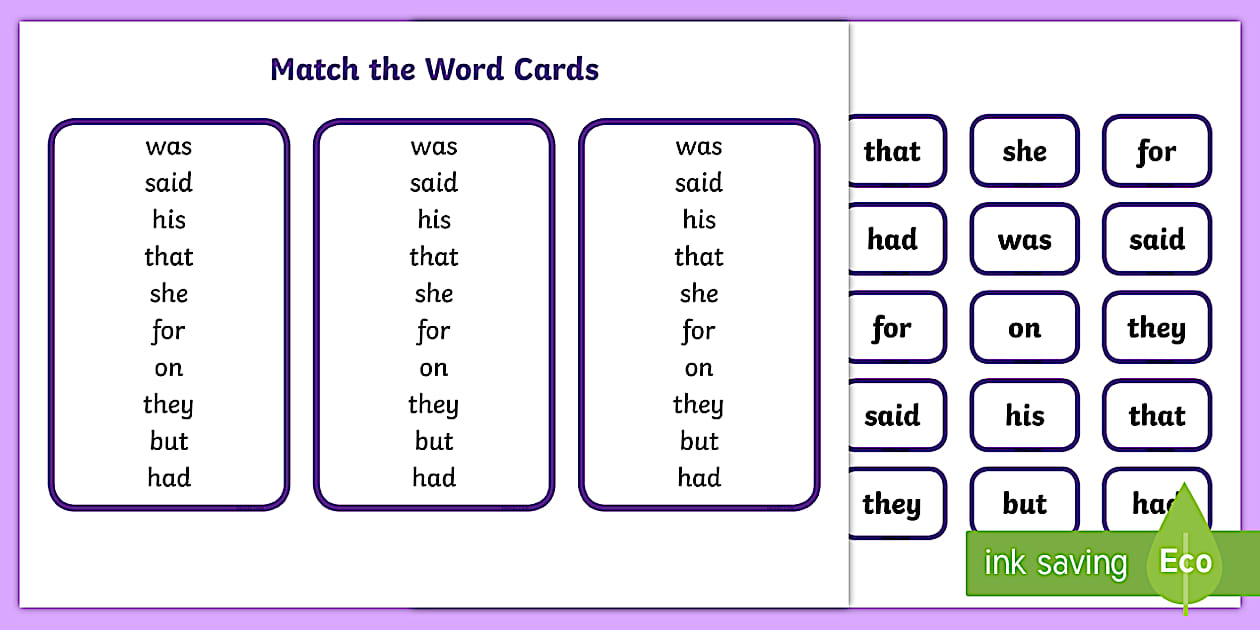 Match the Words (High Frequency 2) Peg Game (teacher made)