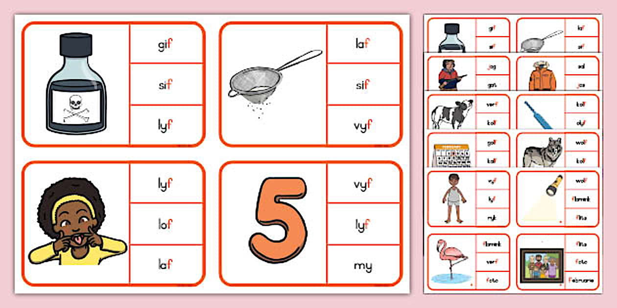 Graad 1 Klanke Wasgoedpennetjie Kaartjies f, j - Twinkl